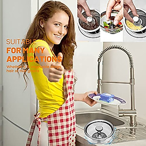 New Kitchen Sink Strainer, 2 Pack Stainless Steel Sink Drain Strainer with Upgraded Telescoping Handle Rubber Stopper, Stainless Steel Universal Anti-clog Kitchen Sink Strainer Sieve Basket Strainer