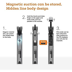 NOVOO USB C Hub 8 in 1 with Hidden Cable Multiport Adapter with 4K HDMI 100W PD Charging Ethernet 3*USB 3.0 SD/TF Card Reader, USB C to HDMI Adapter for Thunderbolt Laptops Phones and Tablets