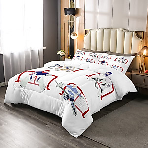 Feelyou Ice Puck Game Comforter Set Ice Hockey Sports Player Bedding Set Set for Kids Teens Bed Sheet Set Splash Ink Bed Cover Black Gaming Room Decor 3Pcs with 3 Pillow Case Queen Size Boys