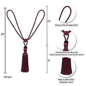 MALOINTEX 2 Pack Curtain Beaded Tassels Tiebacks Tie-Backs, Curtain Handmade Holdbacks, Polyester Beaded Curtain Tieback - Burgandy