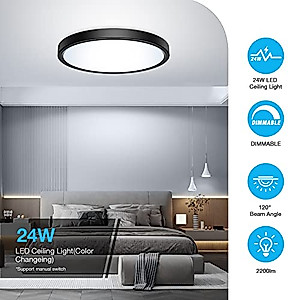 yotutun LED Ceiling Light Fixture 24W LED Flush Mount Ceiling Light, 3 Color Temperatures Dimmable Ceiling Light Fixture for Kitchen,Bedroom,Bathroom,Dining Room,Hallway (1 Pack)