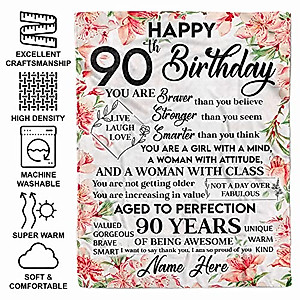PREZZY 90th Birthday Blanket You are Braver Than You Believe Sofa Warm Blanket Mothers Day Present Personalized 1933 90 Years Old Bday Decorations Ultra Soft Fleece Sherpa Throw Blankets