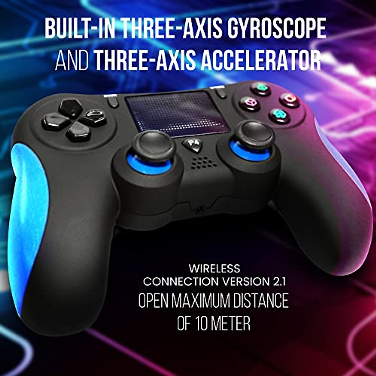 Wireless PS4 Controller - High-Performance Remote Joystick Game Console Controller Compatible with PS4/PS3, PC, Android, iOS Console - Dual Vibration, LED Lights, Built-in Speaker, 6-Axis Sensor