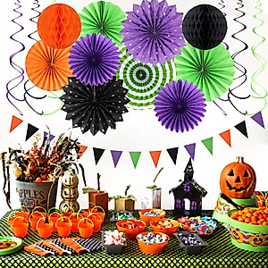 Orange Black Purple Green Party-Decorations - 33Pcs Banner,Halloween Streamers Tassel Garland,Tissue Pom Poms Honeycomb,Paper Lantern Fan,Birthday Wedding Baby Bridal Shower Decor Supplies Hugtmr