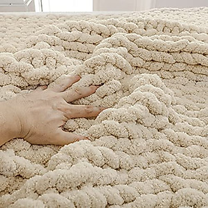 YAAPSU Chunky Knit Blanket Throw 51x63, Chenille Throw Blankets, Chunky Knitted Throw Blanket for Couch & Bed, Soft Large Knit Throw Blankets Chunky Yarn, Big Thick Cable Knit Crochet Blankets (Beige)