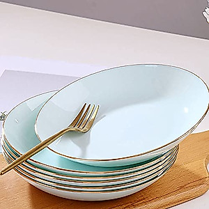 KOWMcp Dinner Plates 4PCS Orcelain Dinner Plates Set 20.7cm Ceramic Dinnerware Dishes Set, Round Shape, Blue, Microwave Safe