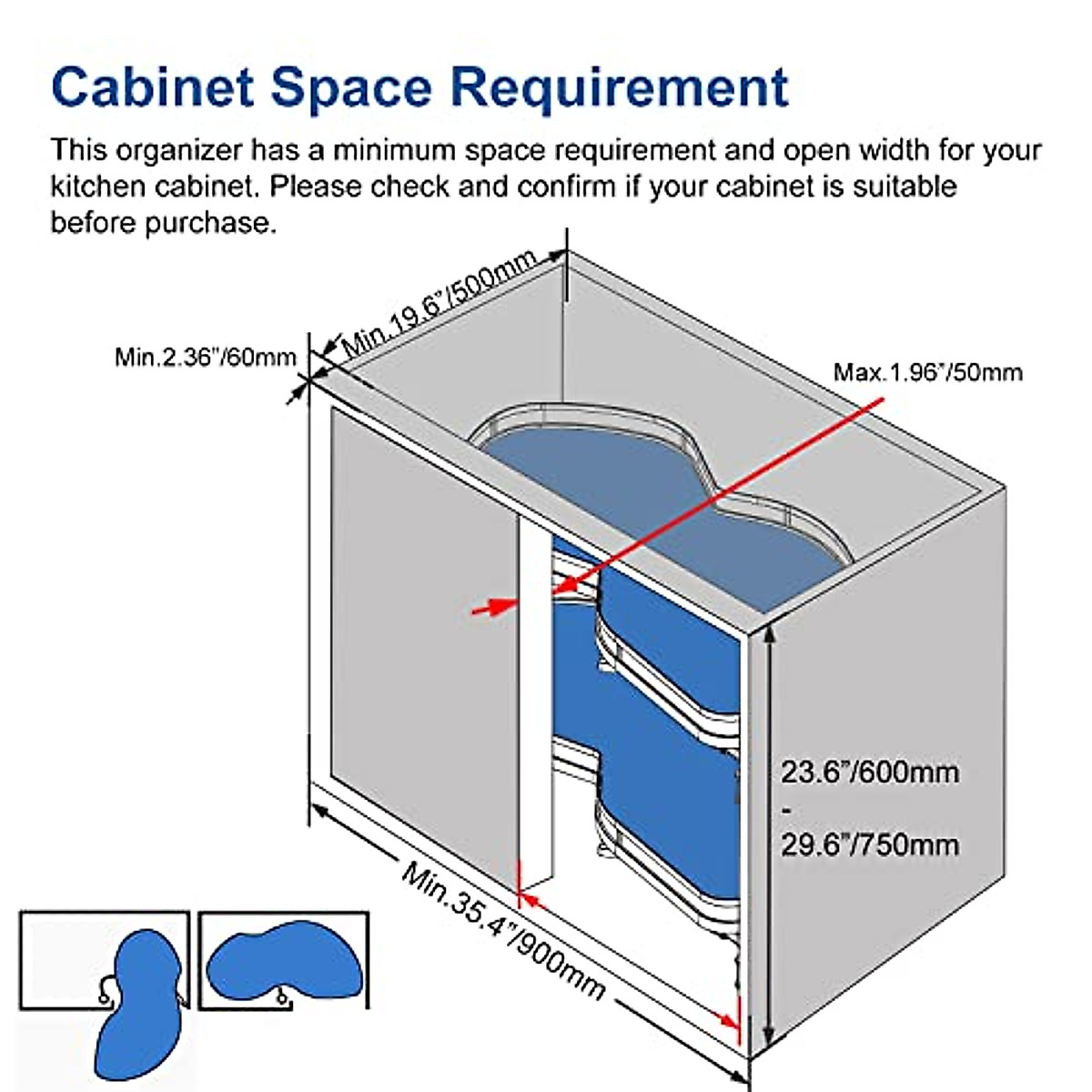 VADANIA Right Swing Pull Out Organizer for 36" Blind Corner Kitchen Cabinet, 2 Tiers Swing Tray, Soft Close, Right Handed Open