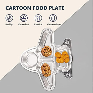 Hemoton Snack Steel Plates Stainless Steel Divided Dinner Plate Airplane Shaped Divided Dinner Tray Platter Food Serving Tray for Adults Picky Eaters Campers Stainless