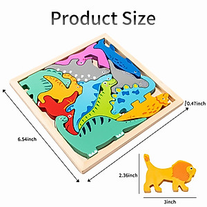 XJYQJD Dinosaur Sorting & Stacking Toys for Toddlers 1-3, Wooden Dinosaur Blocks Puzzles for Kids 2-4 Multi-Theme Animals Fruits Numbers Jigsaw Puzzles Montessori Educational Learning Toys (4 Pack)