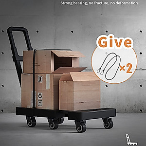 Folding Hand Truck Dolly, Portable Dolly for Moving, 500LB Luggage Cart Dolly with 6 Wheels & 2 Bungee Cords for Luggage, Travel, Moving, Shopping, Office Use, Black