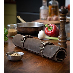 Knife Roll Bag Genuine Leather – Chef`s knife bag 7 slots – Leather Knife Case Sam (dark-brown/antique)