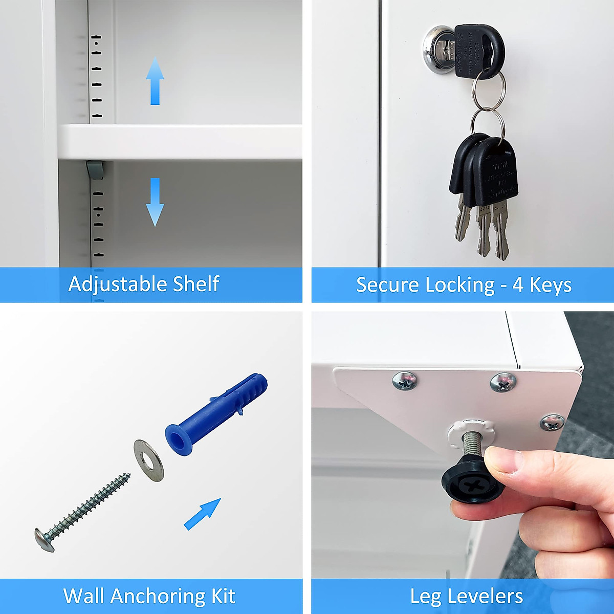 iJINGUR Metal Storage Cabinet with Locking Doors and 2 Adjustable Shelves, Small Lockable Steel Storage Cabinets for Garage Home Office Basement Pantry Classroom and Workshop (White)