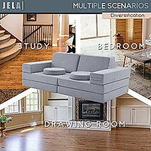 jela Kids Couch 10PCS Luxury, Floor Couch Floor Sofa Modular Furniture for Adults, Playhouse Play Set for Toddlers Babies, Modular Foam Play Couch (Classic, Moonlight Grey)