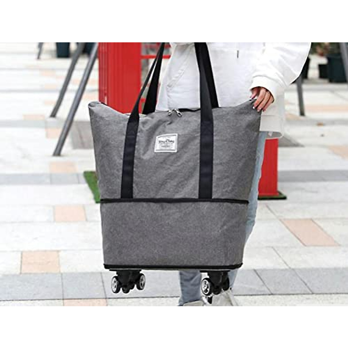 Upgrade Shopping Bag with Wheels Portable Trolley Bags Grocery Cart Hand Pulling Utility Universal Wheels Bag Folding Shopping Cart Trave Bag- Larger & Waterproof & Strong(Grey-B0C6F8FP2Q)