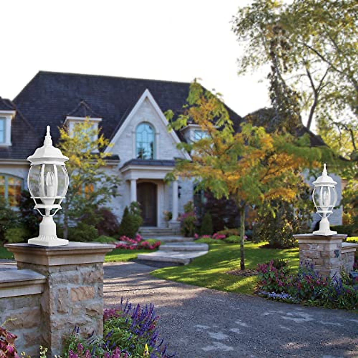 Krychilier Outdoor Lamp Post, 3-Light Pier Mount Outdoor Lighting Traditional Post Mount with White Finish, Exterior White Post Lantern(White, 3-Light)