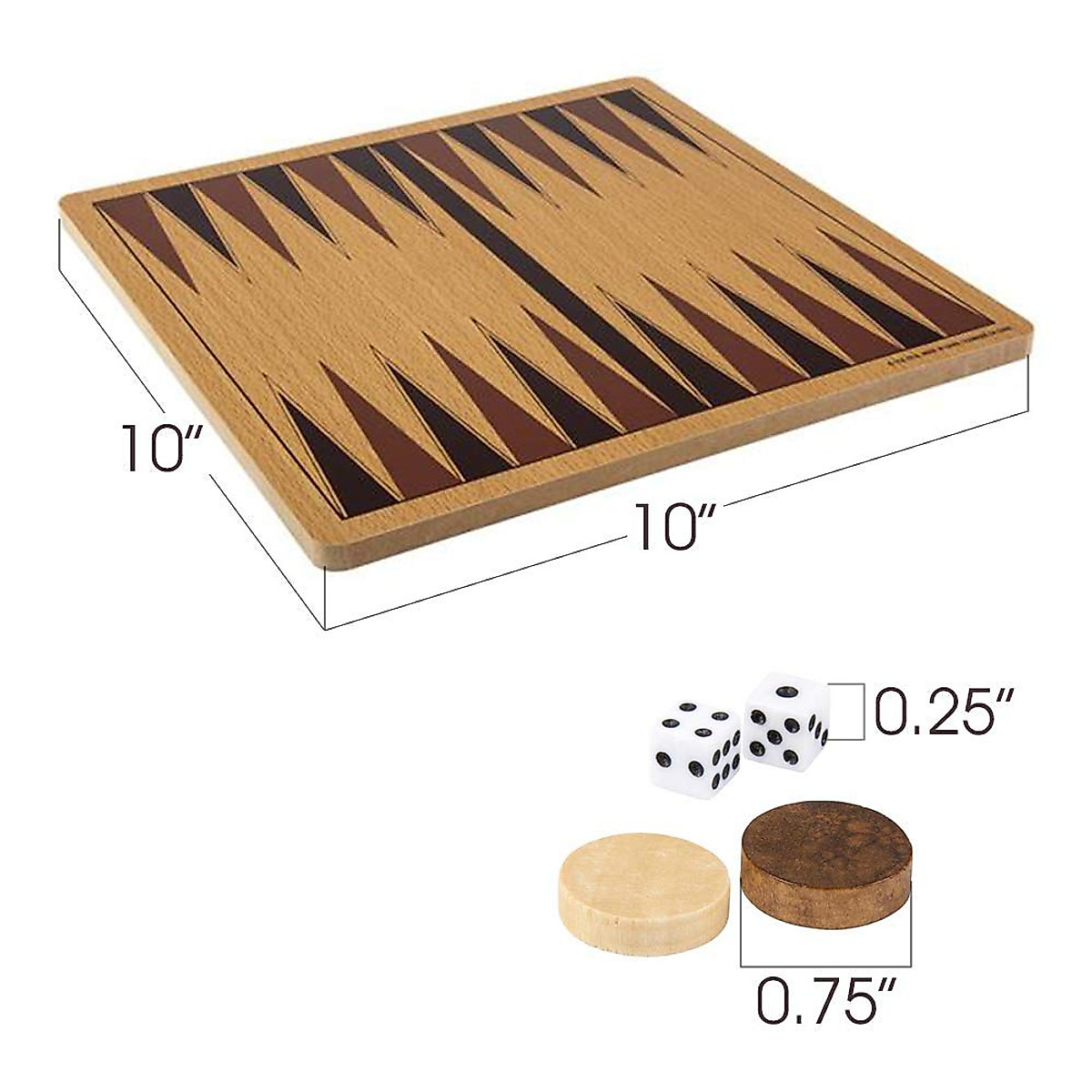 Gamie Wooden Backgammon Board Game Set, Includes Wood Board, 30 Game Pieces, and 2 Mini Dice, Classic Family Night Strategy Game, Great Gift for Kids and Adults
