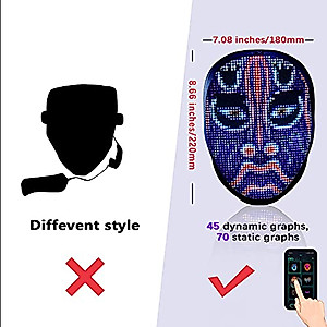 jcwfuno LED masks with Bluetooth programmable, used for costume cosplay party fancy dress party, adults light up rechargeable mask, Halloween party gifts for men ((Rechargeable
