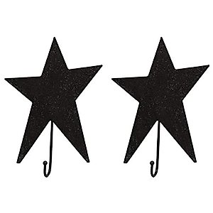 HAPPY DEALS ~ Black Primitive Star Hook | 2 PC Set | Rustic Country Primitive Décor | 6 x 4.5 inch