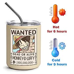 BayJew 12 oz Vacuum Insulated Tumblers with Lid and Straw, Double-Walled Stainless Steel Coffee Mug for Office Home,Cute One Piece Manga Anime Gifts