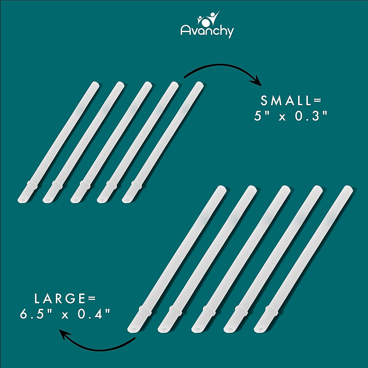 Avanchy Reusable Silicone Straws for Toddlers & Kids - 5 pcs Flexible Short Drink 5" Straws, BPA free, Baby Cup-Flexible Safe Fun Cute Thin for Chewing with Bendable Brush (White)