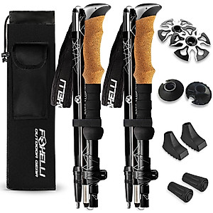 Foxelli Folding Trekking Poles – 2-pc Ultra Compact Hiking Poles for Men & Women, Lightweight Strong Aluminum 7075 Collapsible Foldable Walking Sticks with Flip Locks, 4 Season All Terrain Accessories