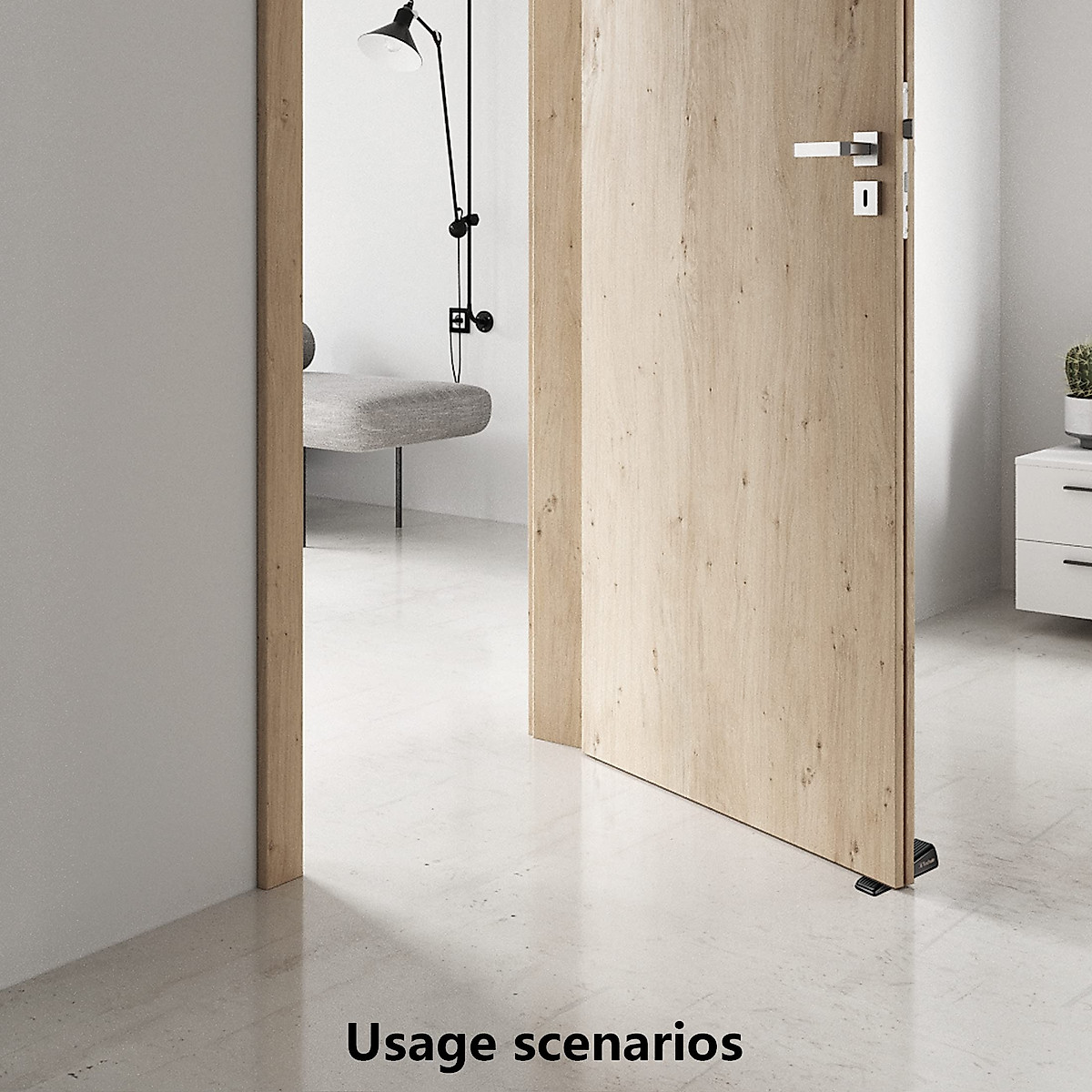 Techoln Heavy Duty Door Stopper, Rubber Wedge,304 Stainless Steel Security Door Stops,Suitable for All Floor Surfaces, with Hangers for Easy Storage (2, Black)