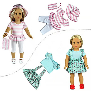 ReeRaa 20 pcs 18 inch Doll Clothes and Accessories for American 18 inch Girl Doll Clothes Gift Including 10 Complete Sets of Clothing