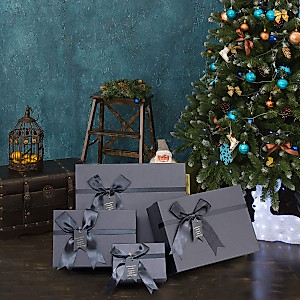 Frantis Black Nested Gift Boxes With Lids, Assorted Sizes (Set of 4 With Ribbon Bows and Label) Black Gift Boxes for Present, Luxury Gift Boxes for Anniversaries, Birthdays, Weddings,Valentines, Graduation, Etc.