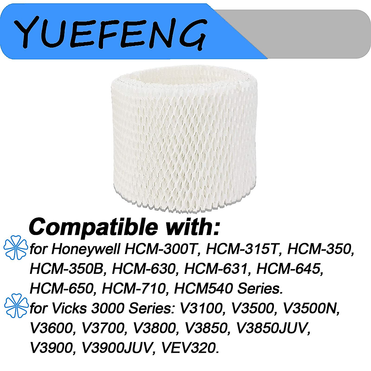 YUEFENG Humidifier Filter for Vicks WF2 Humidifier V3100, V3500, V3500N, V3600, V3700, V3800, V3850, V3850JUV, V3900, V3900JUV, VEV320, 3020, ECM-250i, ECM-500, WA-8D, Replacement WF2 Filter (3)
