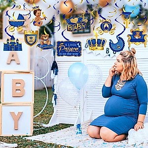 53 Pieces Royal Blue Prince Baby Shower Hanging Decorations Baby Prince Hanging Swirls Royal Baby Shower Hanging Streamers for Kids Boys Baby Shower Birthday Party Supplies Decor