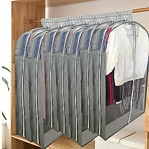Garment Bags for Hanging Clothes with 6.3" Gusset, 40" Suit Bags for Closet Storage, Clear Moth Proof Suits Covers and Side Zipper Protector for Jacket, Coat, Sweater, Shirts, Clothing, Grey/3 Packs