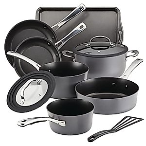 Rachael Ray Cook + Create Hard Anodized Nonstick Cookware/Pots and Pan Set, 10 Piece - Black