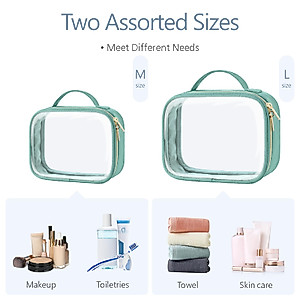 PACKISM TSA Approved Toiletry Bag, 2 Pack Clear Makeup Bags with Handle Large Opening, Clear Toiletry Bags Fit Carry-on Travel Essential, Clear Travel Bags for Toiletries, Turquoise Green