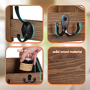 AMBIRD Wall Hooks with Shelf 26.57inch Entryway Wall Hanging Shelf Wood Coat Hooks for Wall with Shelf Coat Rack Wall Mount Rack with 5 Dual Hooks 3 Key Hooks Mail Organizer and Key Rack Key Holder
