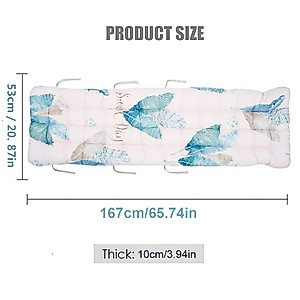 Srutirbo Waterproof Patio Lounge Chair Cushion, Indoor Outdoor Floral Printed Sun Lounger Pad Replacement with Ties, Rocking Chair Sofa Cushion Non-Slip High Back Chair Cushions, 66 Inch (Grey)