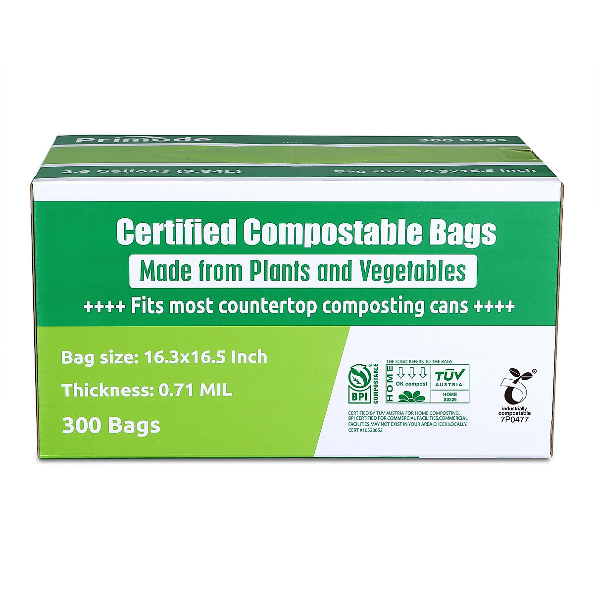 Compostable Bags, 2.6 Gallon Food Scraps Yard Waste Bags, 300 Count, Extra Thick 0.71 Mil. ASTM D6400 Compost Bags Small Kitchen Bag Certified by BPI and TÜV AUSTRIA