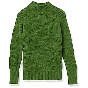 Amazon Essentials Women's Winter Sweater, Soft Touch Funnel Neck Cable Knit, Green, Medium