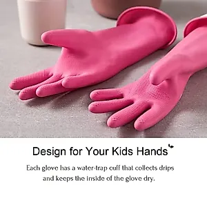 Myungjin (2 Pairs) Kids, Children Reusable Multipurpose Waterproof Hand Protection Rubber Latex Gloves/Cooking, Dishwashing, Cleaning, Painting