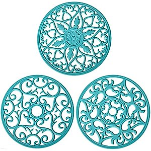 Smitchraft Silicone Trivets Hot Dishes, Pots & Pans, Hot Pads Kitchen Quartz Countertops, Pot Holders Trivet Mat, Non-Stick Heat Resistant Mats Counter & Table, Teal Kitchen Decor Accessories Set 3