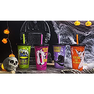 Zak Designs Disney Villains Halloween Glow in the Dark Tumbler Set with Lid and Straw for Cold Drinks, Funny Cups Made of Durable and Reusable Plastic, Great Gift for Fans (25 oz, Set of 4)