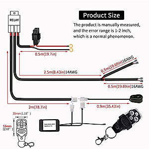 LED Lights Bar Wireless Remote Control Wiring Harness Kit 2 Leads 12V On-Off Switch Power Relay Blade Fuse 14AWG Core Cable Wiring Harness Kit fit for LED Driving Lights Bar Work Auxiliary Lights