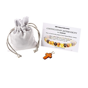 Genuine Baltic Amber Cross Pendant, Amber Cross Pendants for Necklace (Cognac)