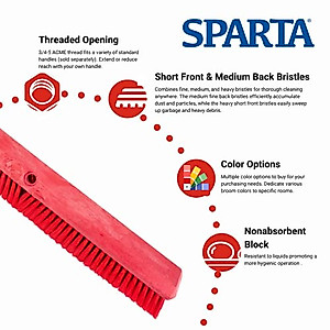 SPARTA 41891EC05 Omni Sweep Plastic Push Broom Head, Heavy Duty, Industrial Broom With Color Code System For Outdoor, Indoor, Garage, Concrete, Patio, Kitchen, Bathroom, 24 Inches, Red