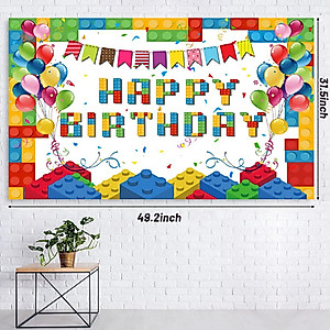 179Pcs Building Block Birthday Party Supplies for 10 Guests, Party Decorations Includes Backdrop, Banner, Latex Balloons, Tableware, Cupcake Toppers, Hanging Swirls, Tablecloth, Invitation Cards,