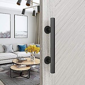 Genius Iron 12 Inch Sliding Barn Door Handle, Pull and Flush Hardware Set, Solid Cast Iron Rustic Style, Black