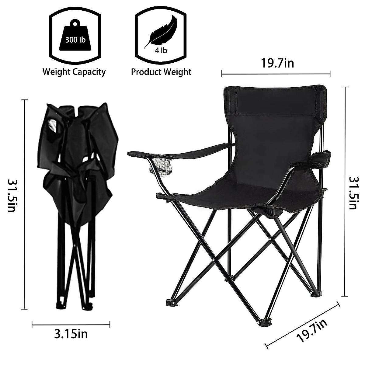 Damei century Portable Camping Chairs Enjoy The Outdoors with a Versatile Folding Chair, Sports Chair, Outdoor Chair & Lawn Chair, Black