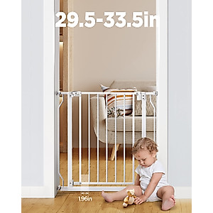 Ciays Baby Gate 29.5” to 33.5”, 30-in Height Extra Wide Dog Gate for Stairs, Doorways and House, Auto-Close Safety Metal Pet Child Gate for Dogs, Wall Pressure Mounted, White