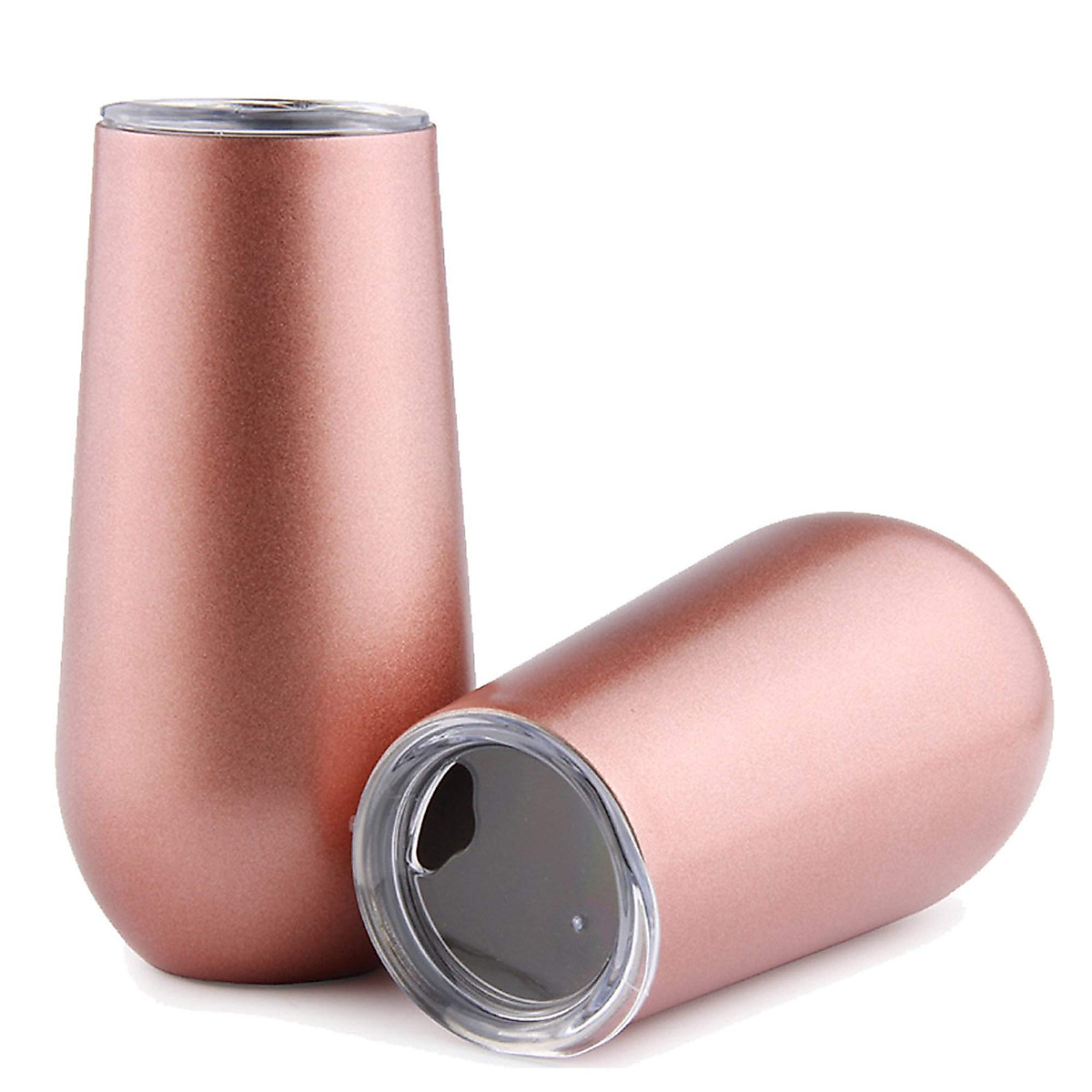 Sivaphe Champagne Flutes 6 Ounce with Lid Stainless Steel Rosegold Insulated Champagne 2 Pack