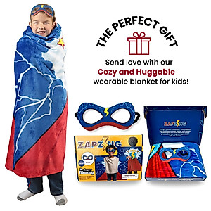Super Blanky Kids Wearable Blanket - Lightning Bolt Blanket for Kids with Mask - Cozy Plush for Pretend Play, Bedtime, or Gifts - Perfect Birthday or Christmas Gift for Boys - Wearable Blanket Kids