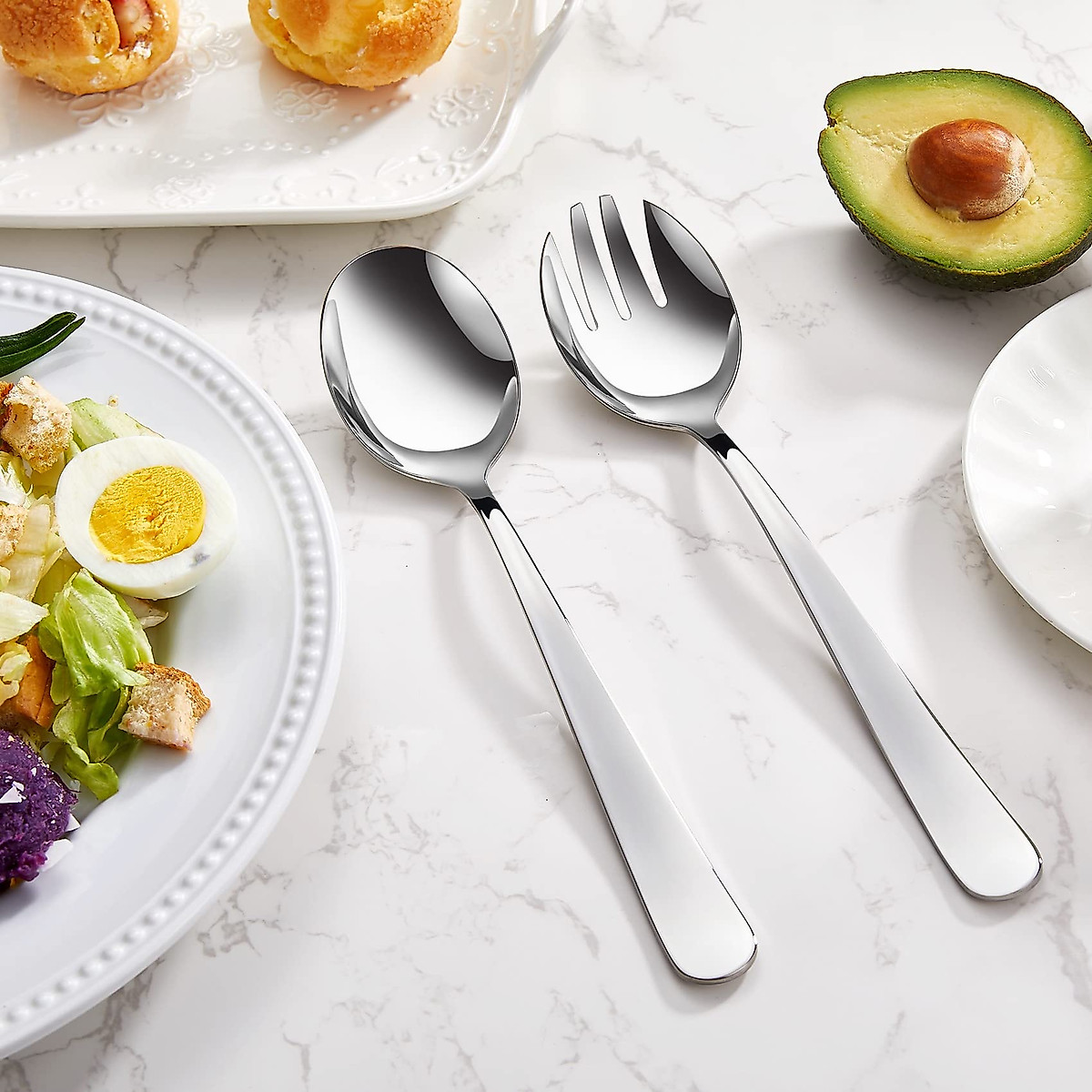 KEAWELL Premium 9.45" Louise Salad Servers, 18/10 Stainless Steel, Exceptional mirror finish, Dishwasher Safe (Salad Servers)